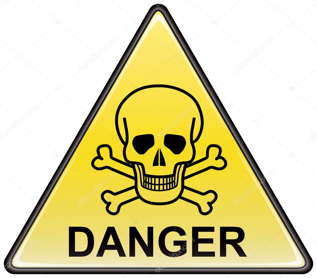 Caveira e ossos perigo triangular vector sinal — Vetor de Stock ...