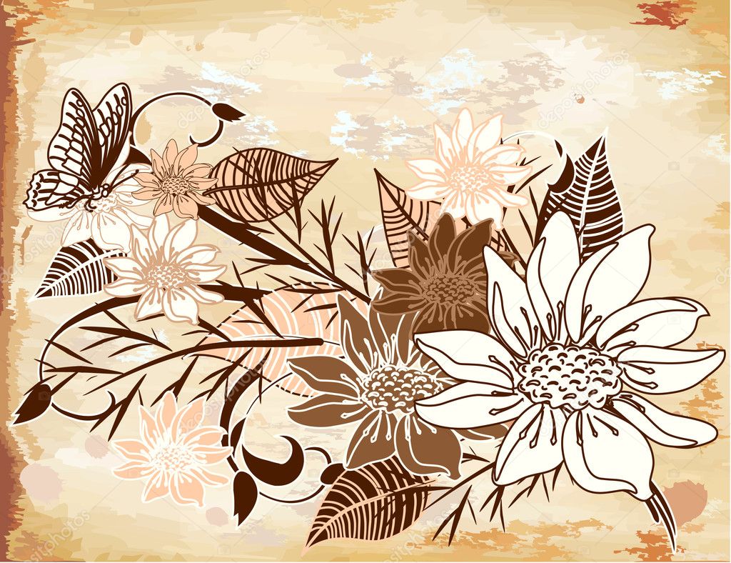 Old paper with flowers — Stock Vector © Oksana #3108548