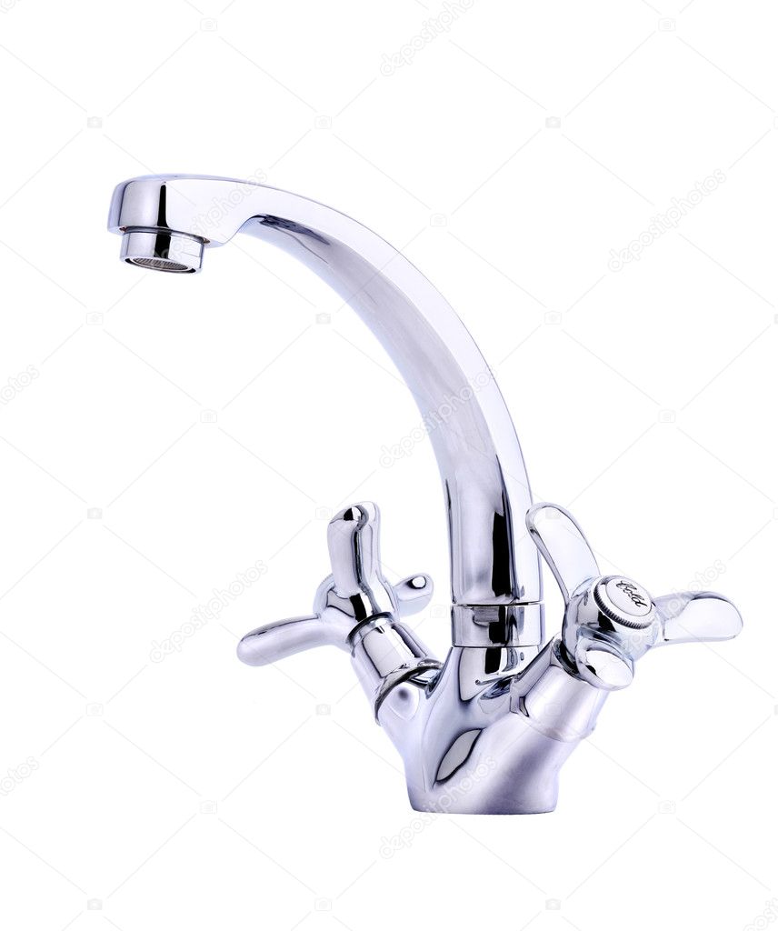 Modern stainless steel tap. Isolated on white background. Stock Photo ...