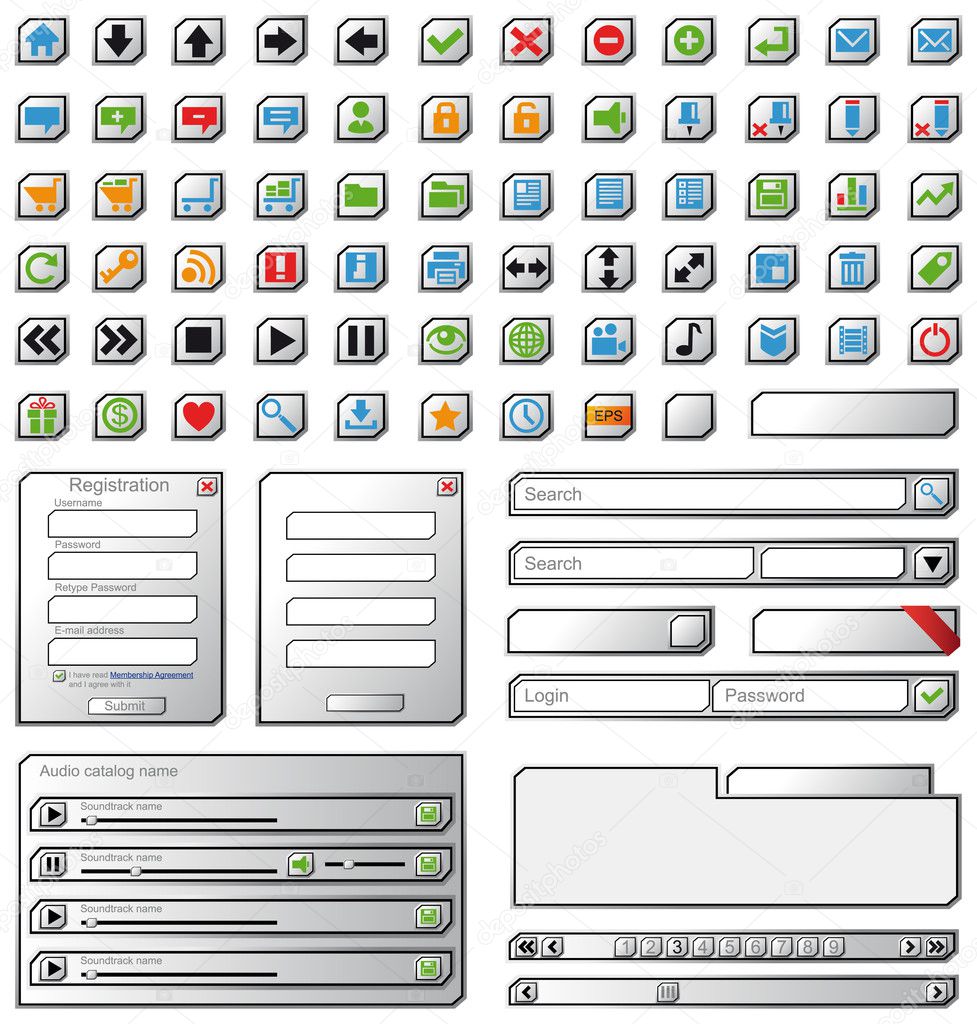 White web design elements set. On white background Stock Vector Image ...