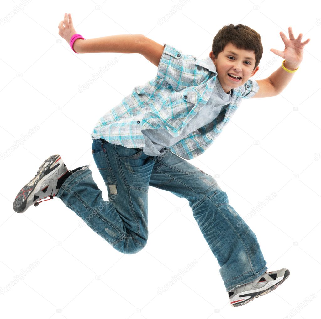 niño saltando aisladas sobre fondo blanco — Fotos de Stock © Irochka ...