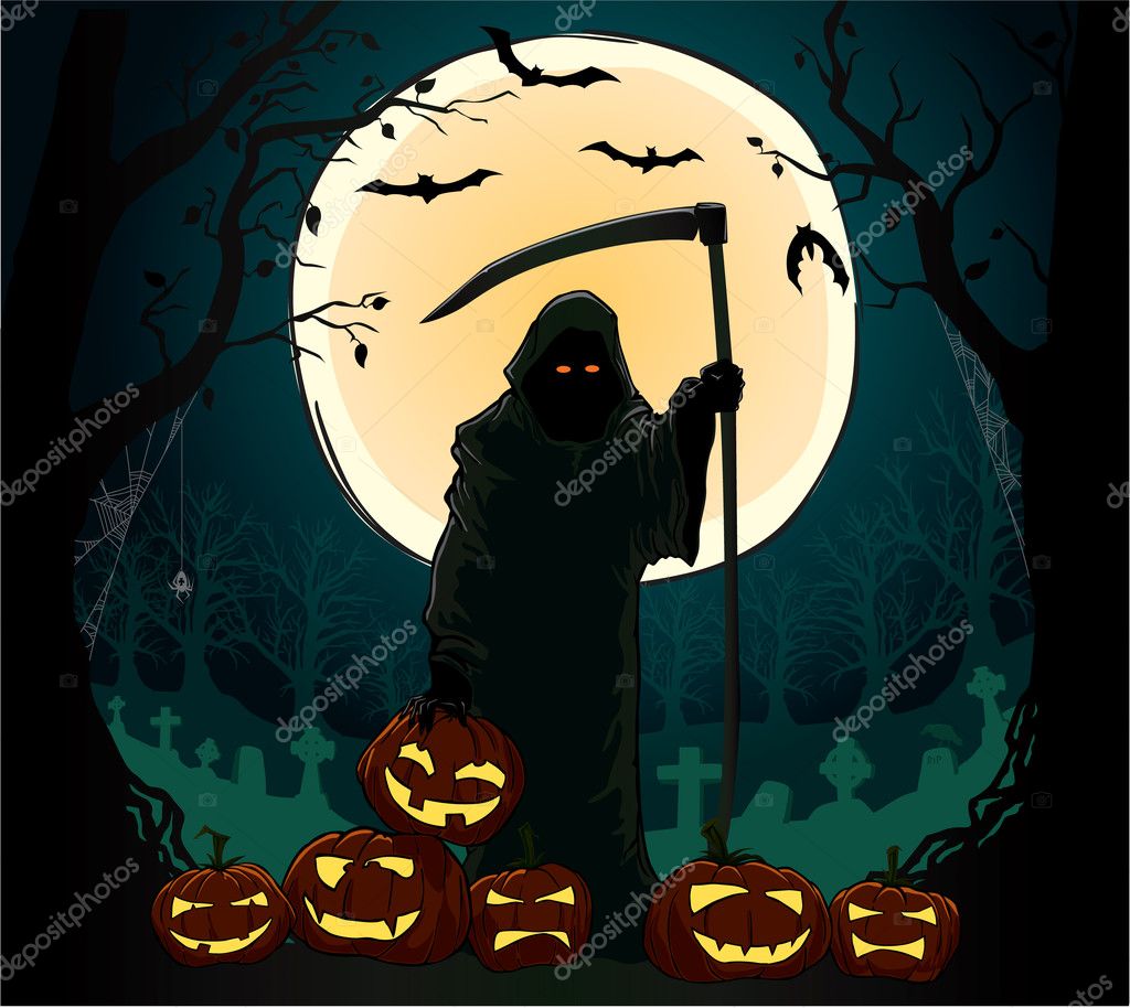 Spirit of death holding the spooky pumpking — Stock Vector © dohtoor ...