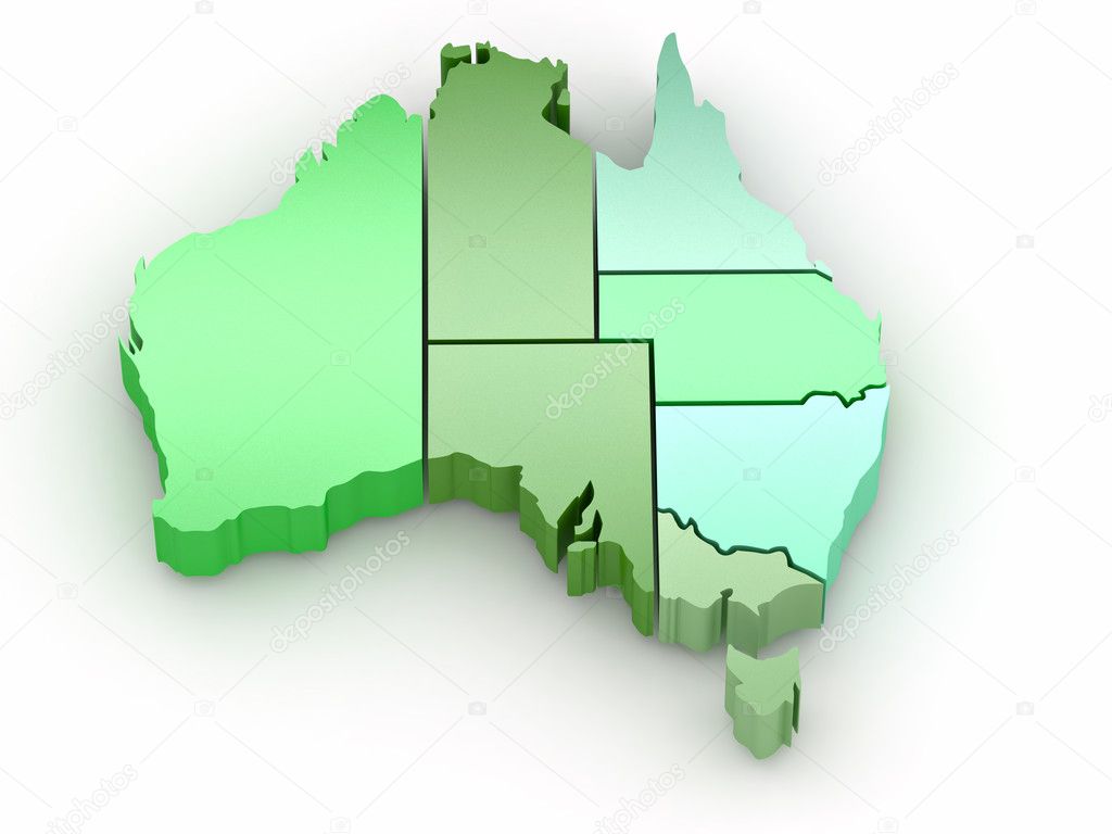 Three-dimensional map of Australia on white isolated background ...