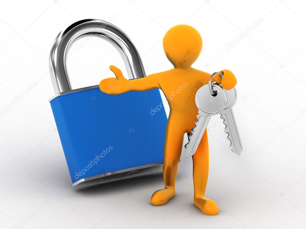 Men with keys and lock — Stock Photo © maxxyustas #5056279