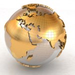 Earth in Gold Metal isolated with Africa and Europe) Stock Photo by ...