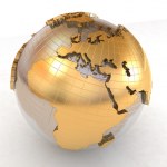 Earth in Gold Metal isolated with Africa and Europe) Stock Photo by ...