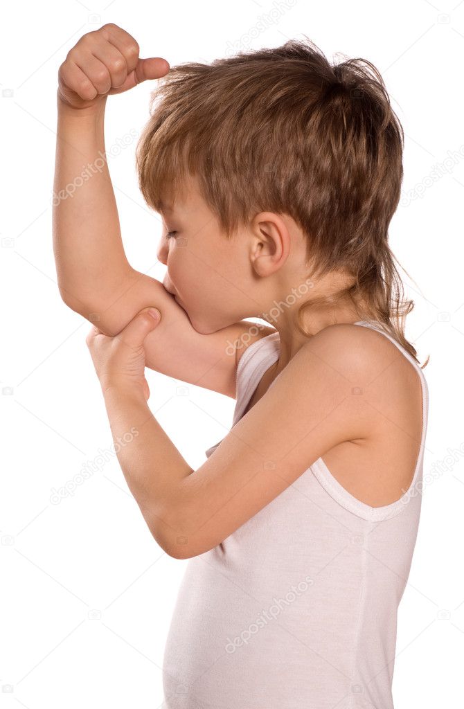 Little boy flexing biceps Stock Photo by ©DenisNata 2813212