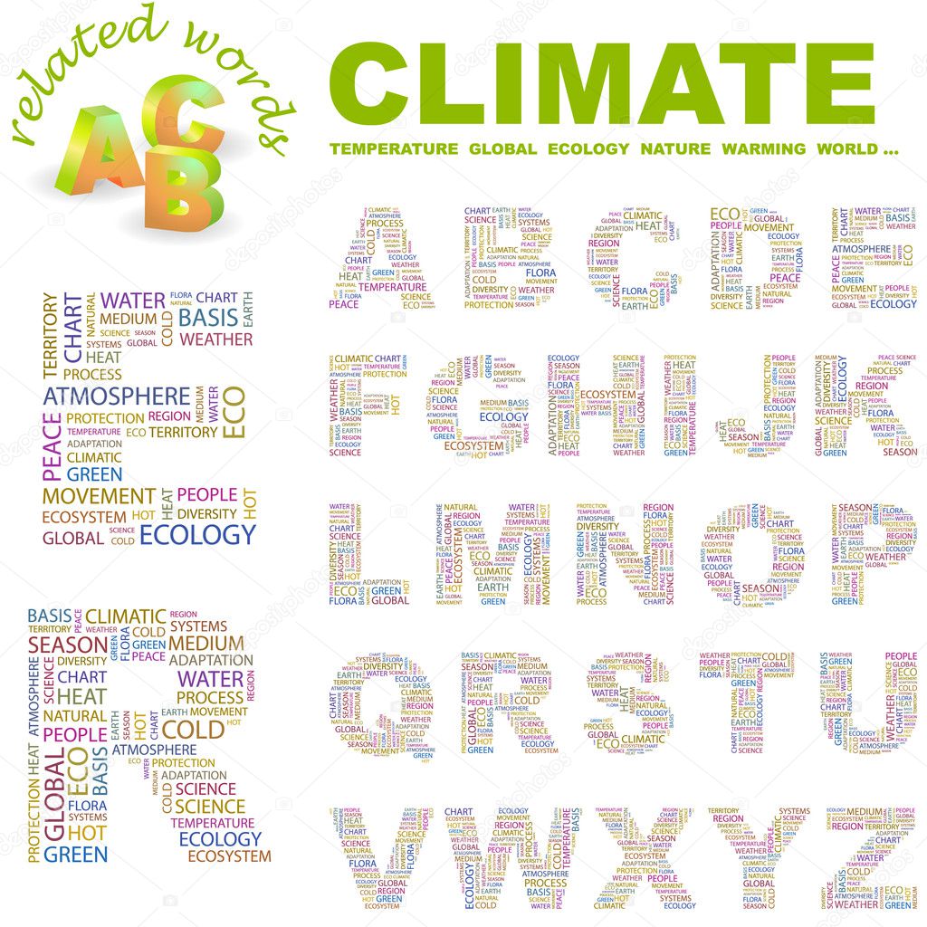CLIMATE. letter collection. Illustration with different association ...