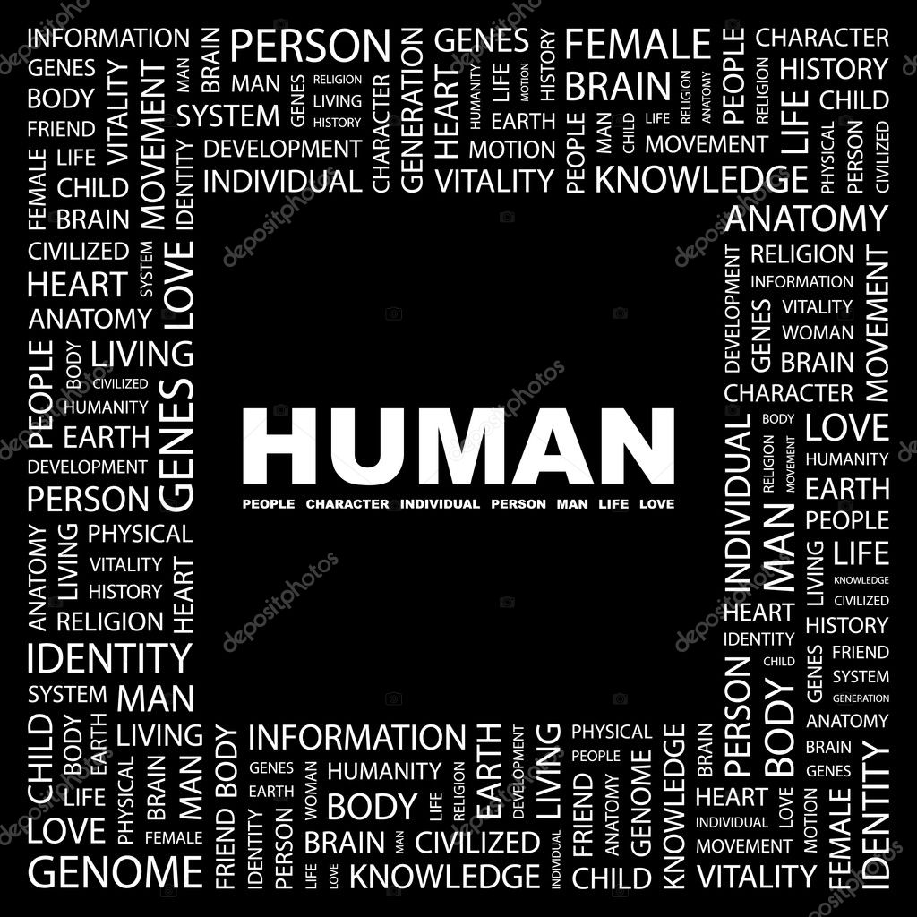 HUMANO. collage palabra sobre fondo negro 2022