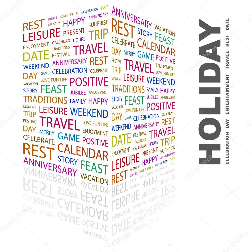 HOLIDAY. Word collage on white background Stock Vector Image by ...
