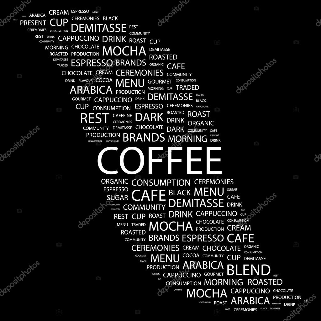 COFFEE. Word collage on black background Stock Vector Image by ...