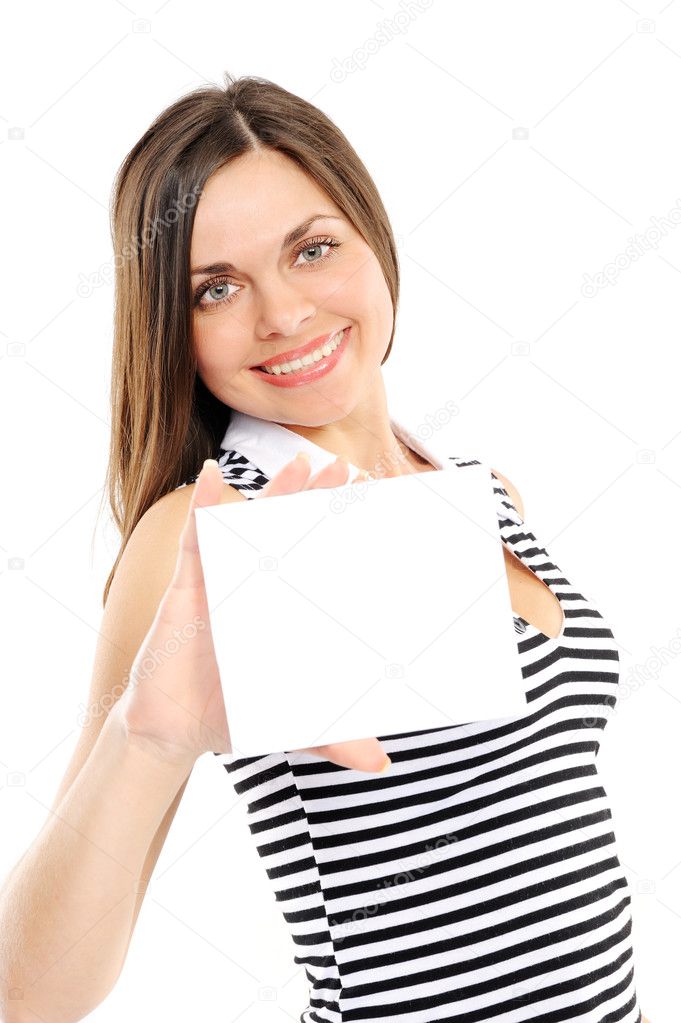 Girl holding empty white board Stock Photo by ©Andriianov 2730372