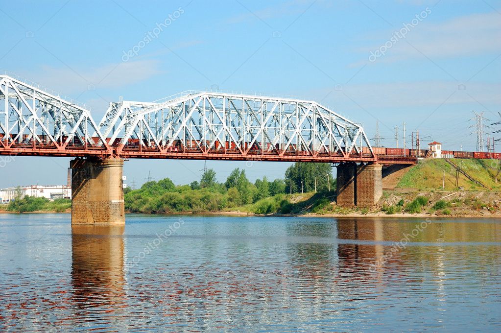 Railway bridge with freight train Stock Photo by ©liza1979 3775759