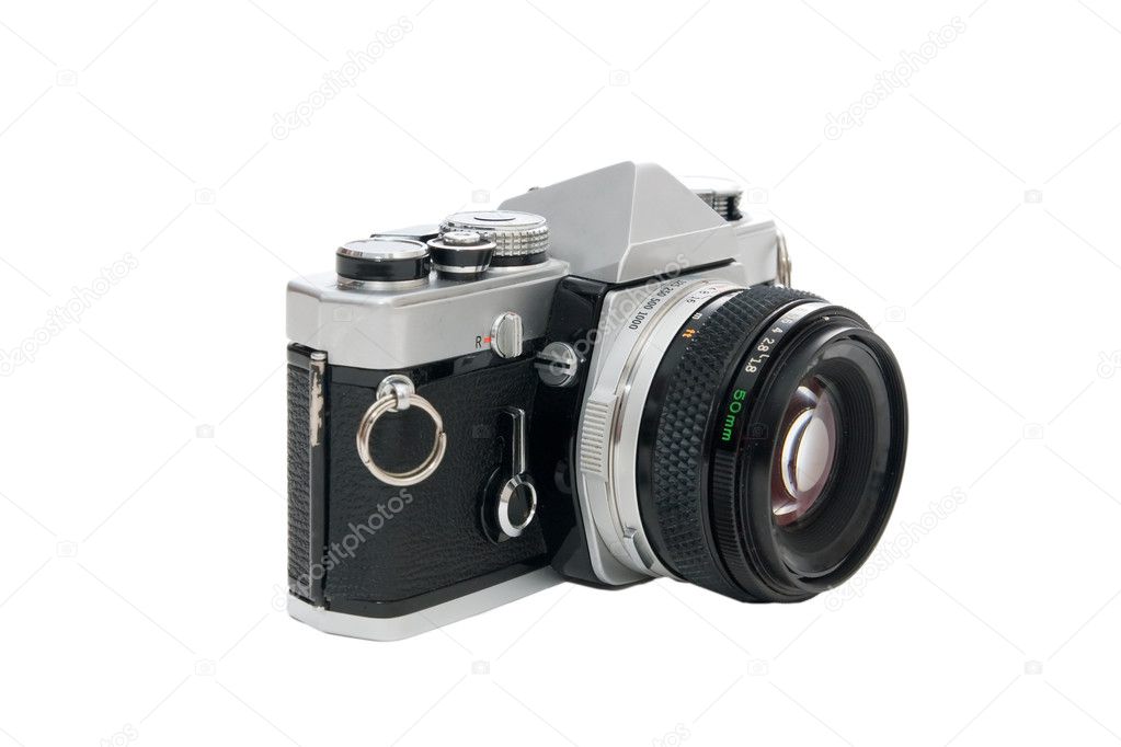 Old single lens reflex camera isolated on white background Stock Photo ...