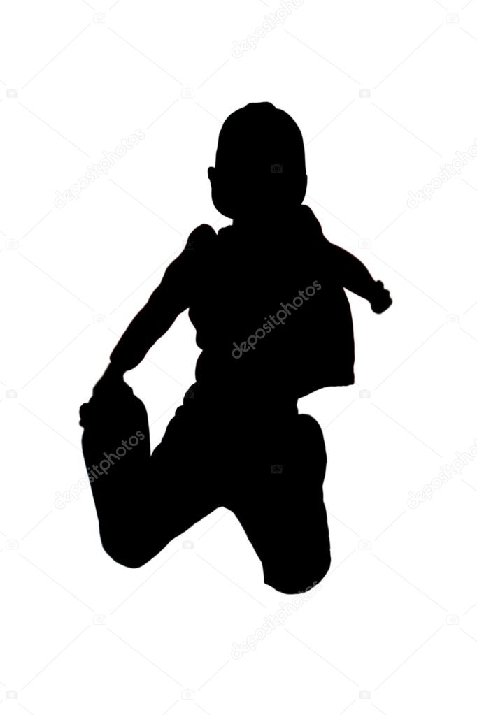 Silhouette of boy jumping up in the air — Stock Photo © melking #3206550