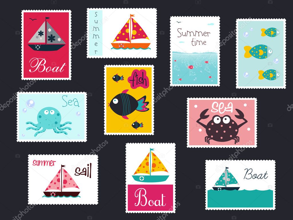 Summer postage stamps — Stock Vector © hollymolly #3582743