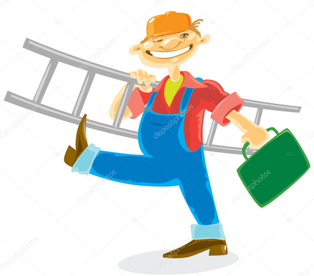 Worker with ladder — Stock Vector © ildogesto #2744608