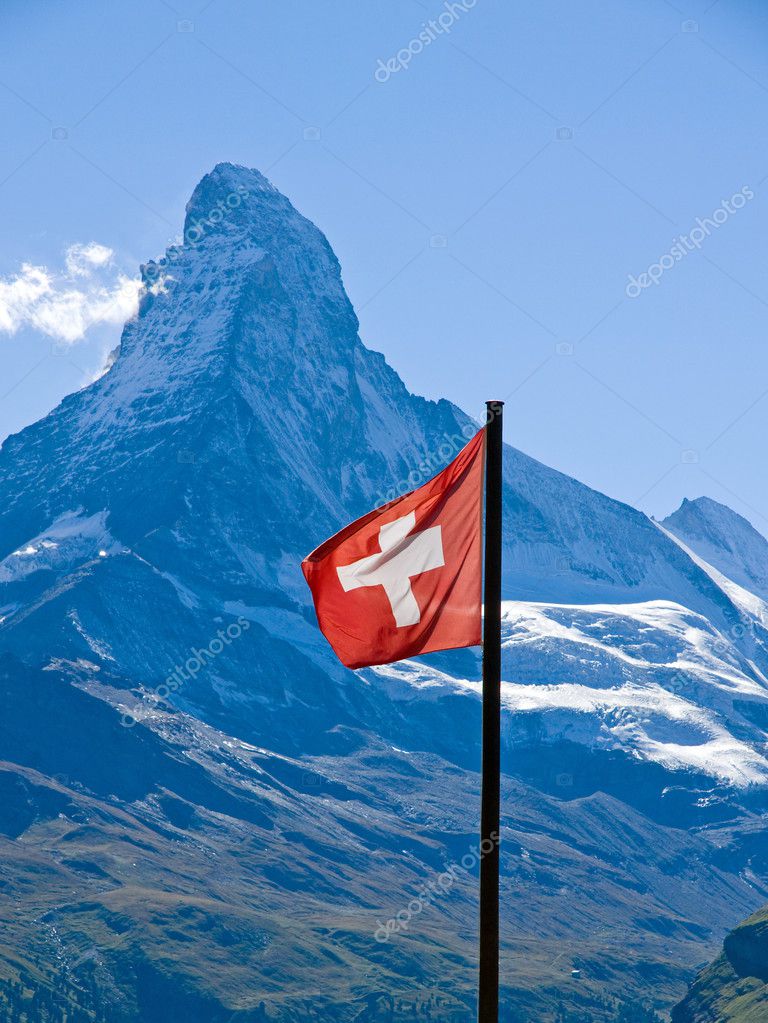 Schweizer Fahne mit dem matterhorn — Stockfoto © elxeneize #3802785