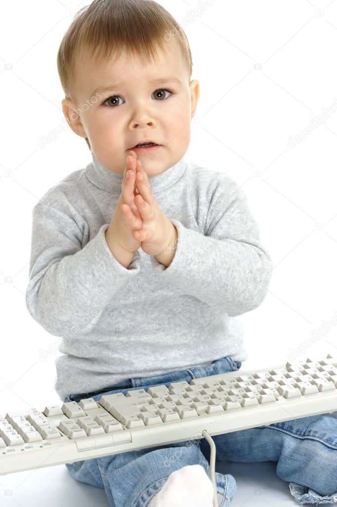 Cute child begging IT support for help — Stock Photo © Kobyakov #3088256