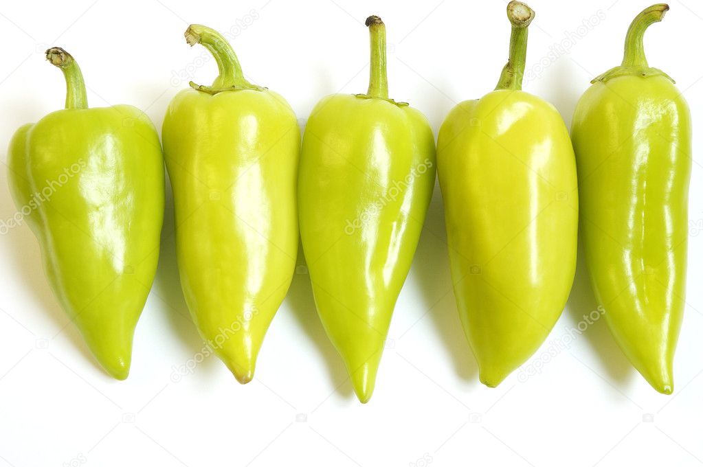 Five green peppers Stock Photo by ©Kuzmafoto 3249843
