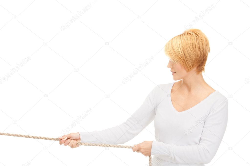 Business woman pulling rope — Stock Photo © Syda_Productions #4484008