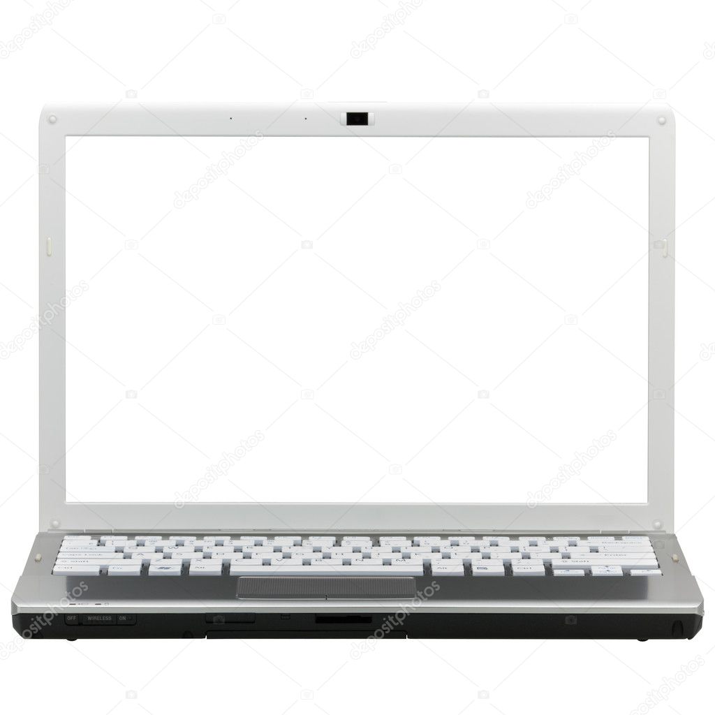 Laptop in front isolated with clipping path over white backgroun ...