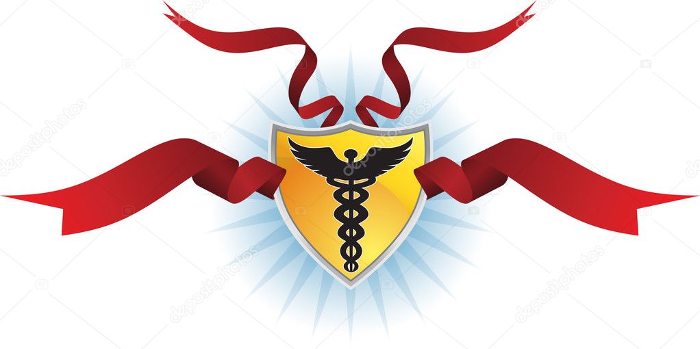 Caduceus Medical Symbol - Shield with Ribbon — Stock Vector ...